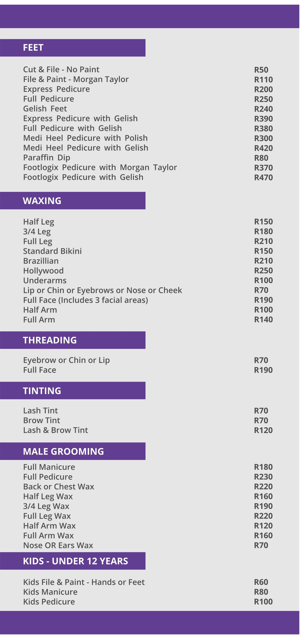 NB price list feet - The Nail Bar CT